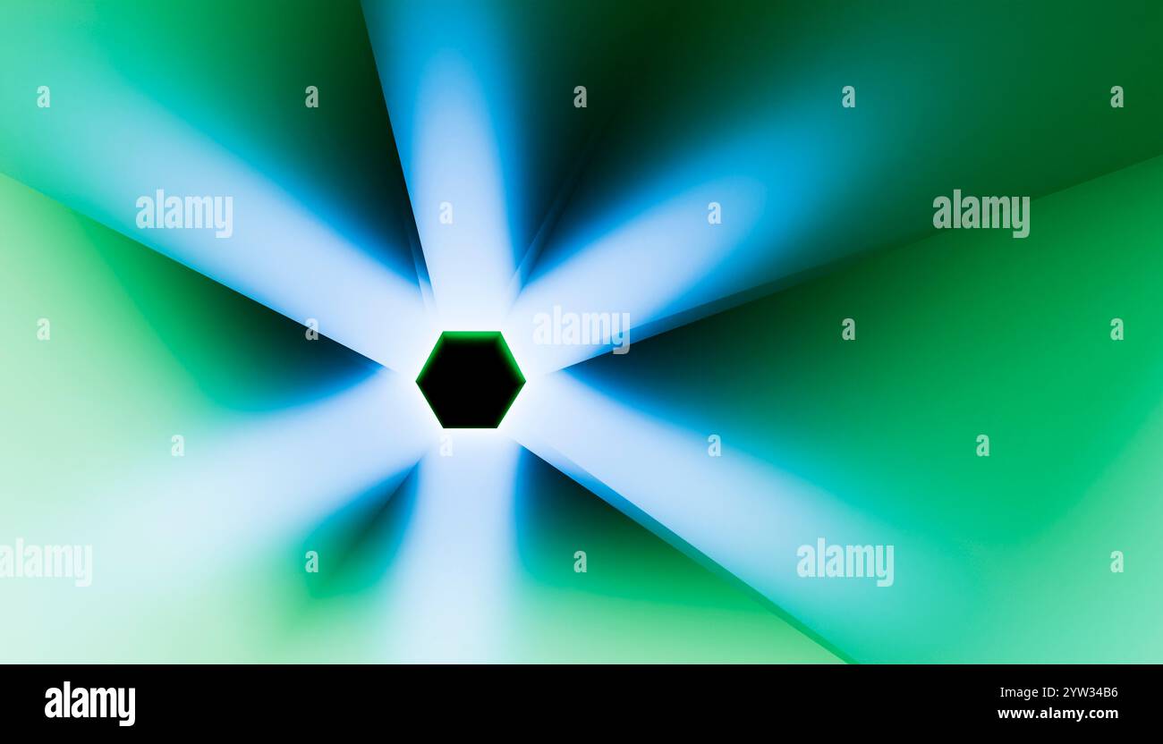 Hexagonal light burst radiating from the center on a gradient of green ...