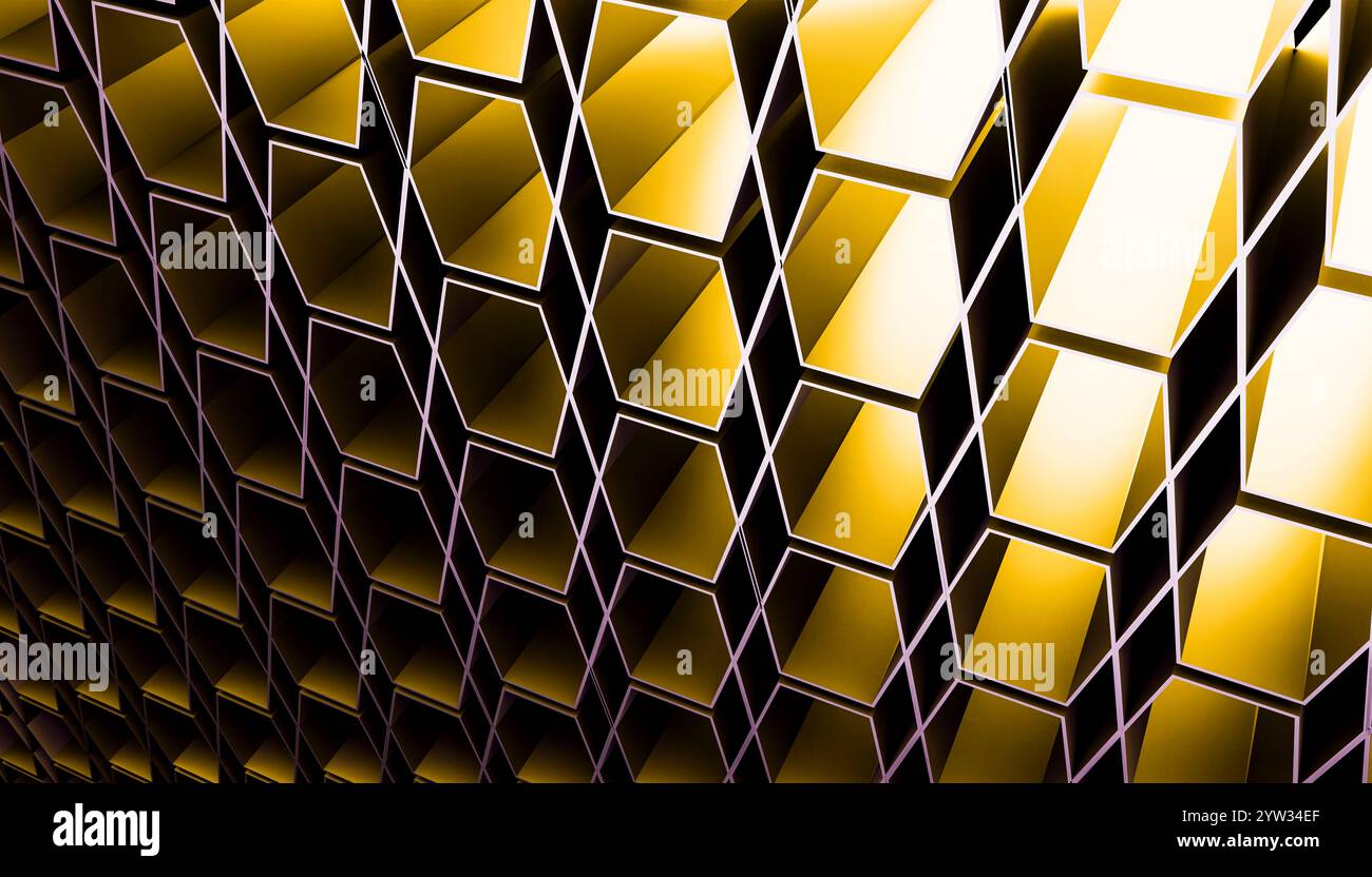 Abstract geometric pattern of honeycomb-like structures in yellow and ...