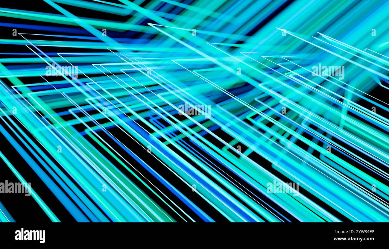 Abstract network of intersecting blue light lines on a dark background, creating a sense of ...