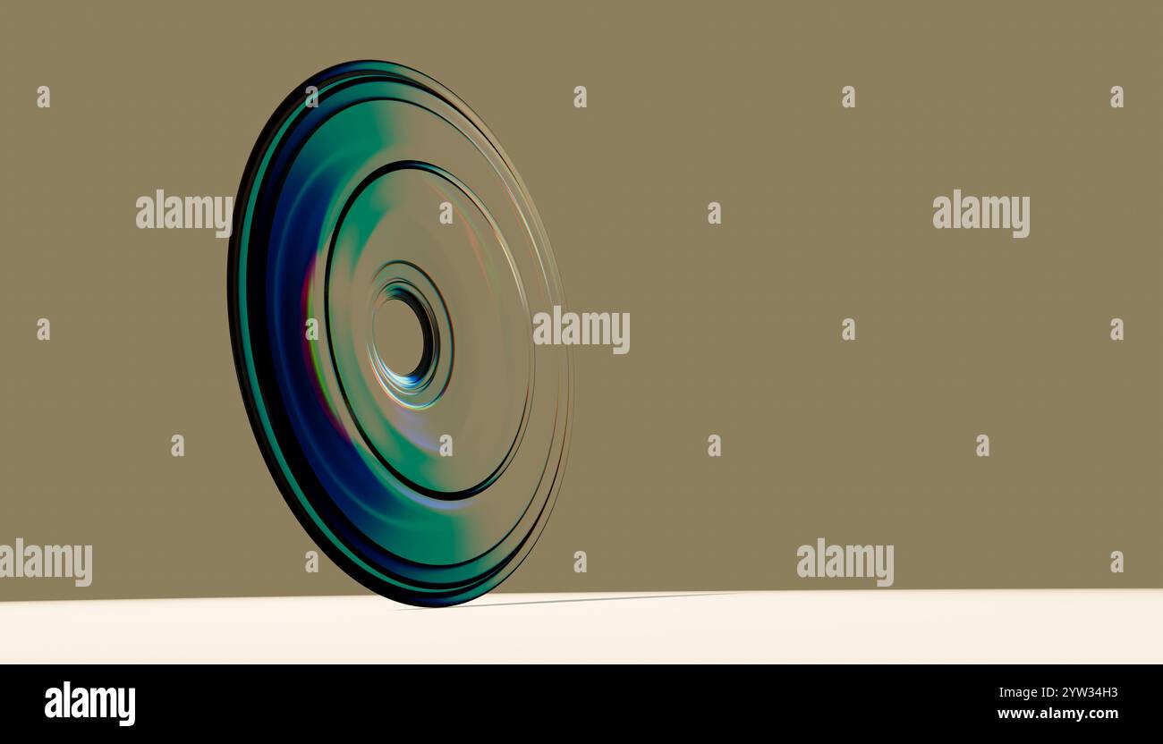 A colorful, spinning optical disc suspended in mid-air against a ...