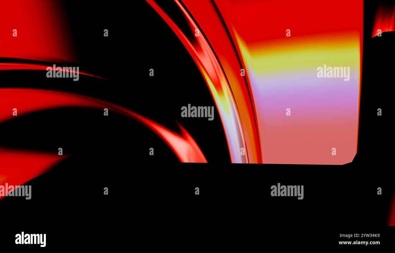 Abstract red and yellow gradient backdrop with flowing black curves creating a dynamic and sleek ...