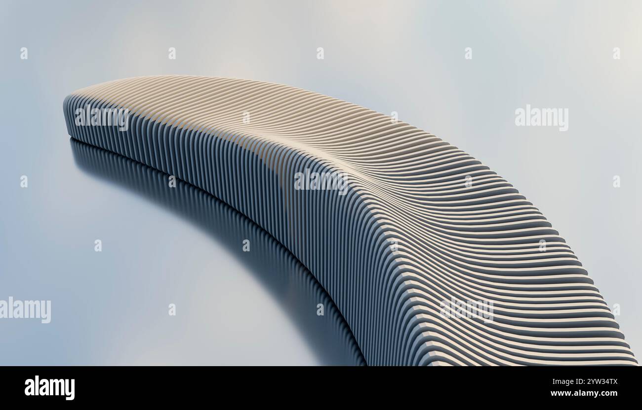 Curved structure with repetitive patterns against a blue background ...