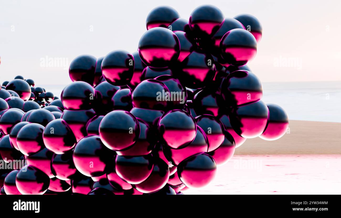 Abstract spheres art installation on a beach at dawn Stock Photo - Alamy