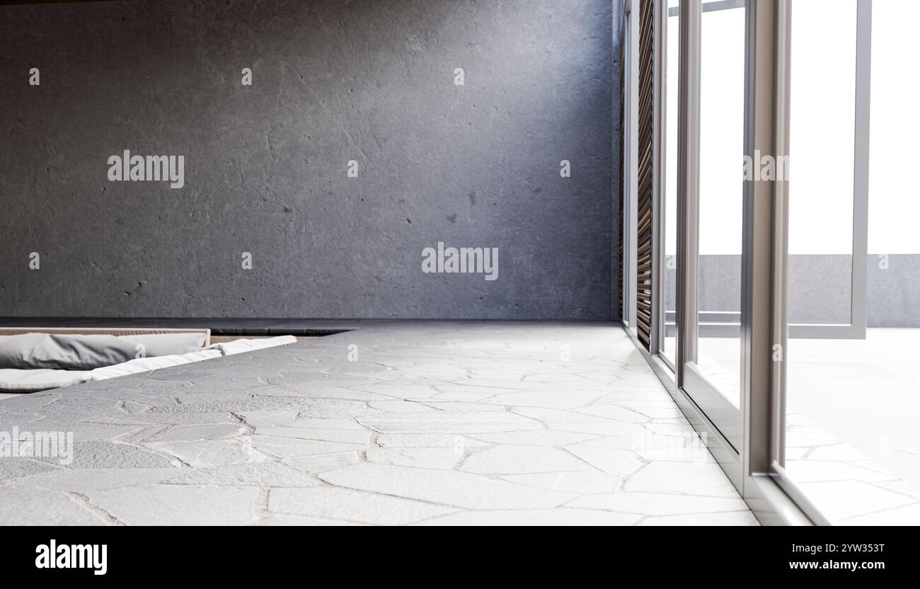 Illustration of an empty modern room with white cracked floor tiles ...