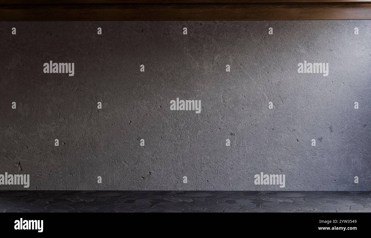 Illustration of an empty gray concrete wall with a dark textured floor ...