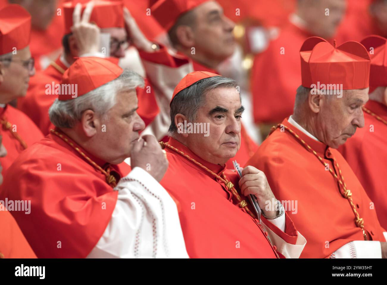 Vatican City, Vatican, 07/12/2024, Cardinal Angelo Becciu attends a ...