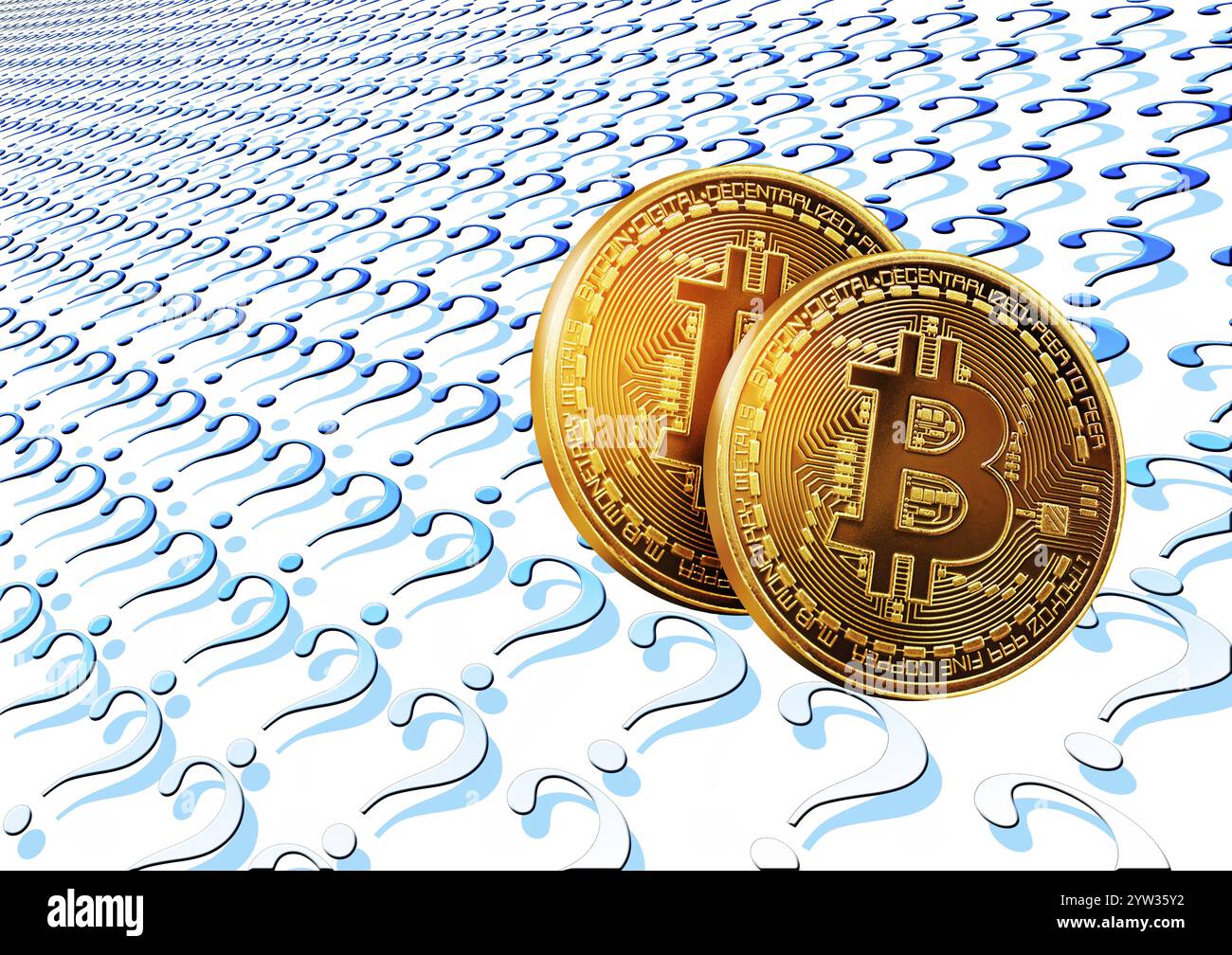 Symbol image, Bitcoin on question mark, stock market prices, insecure ...