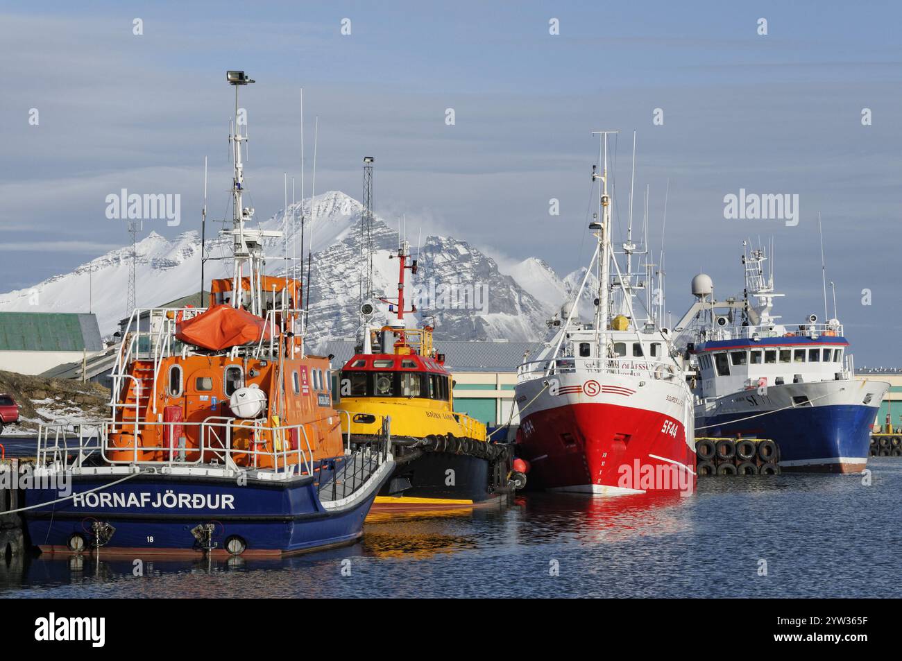 Fishing trawler in the harbor of Hofn, southeast iceland, iceland ...