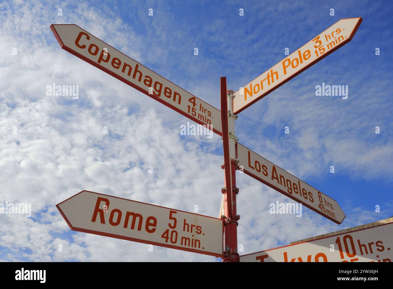 Signpost at airport, Kangerlussuaq, Westcoast, Greenland, North America ...