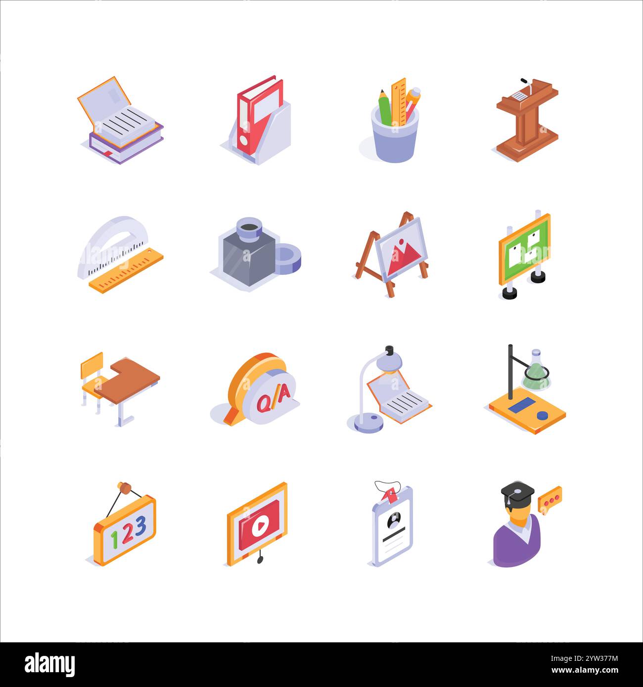 Collection Of School And Education Isometric Icon In Modern Design