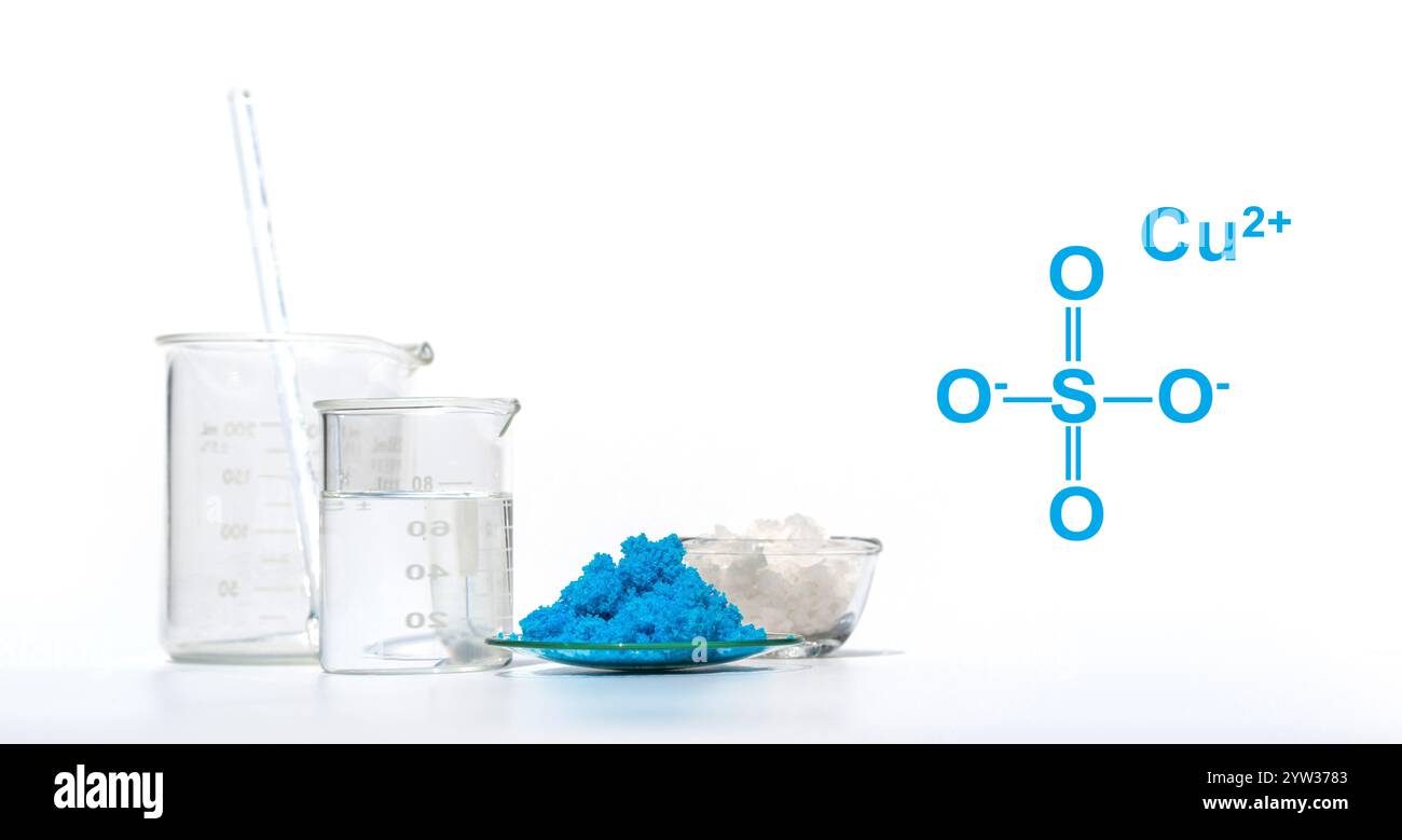 Copper(II) sulfate with molecular structure. Chemical ingredient used ... Copper(II) sulfate with molecular structure. Chemical ingredient used ...