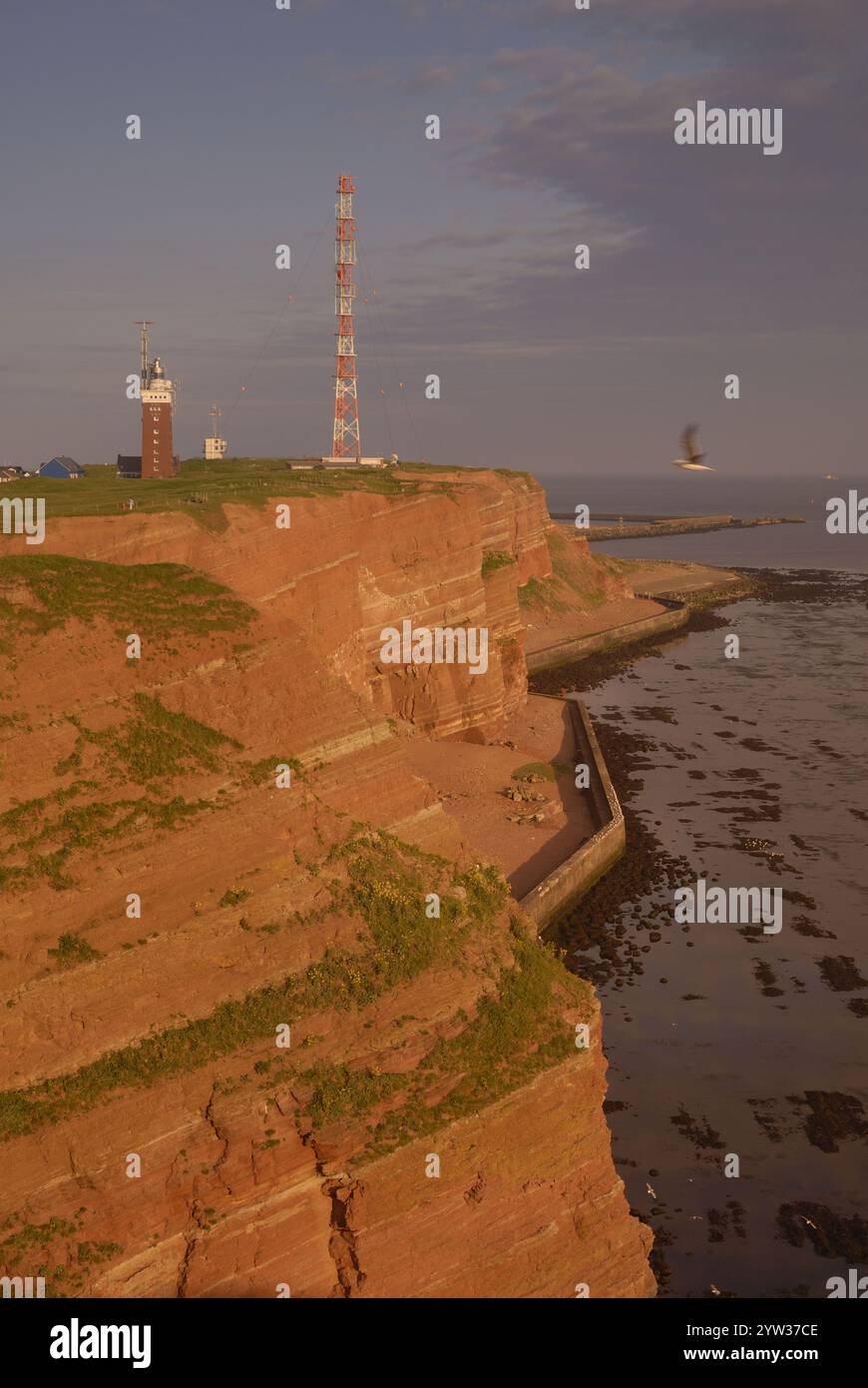 Western steep coast, lighthouse and radio mast, Heligoland, Schleswig ...