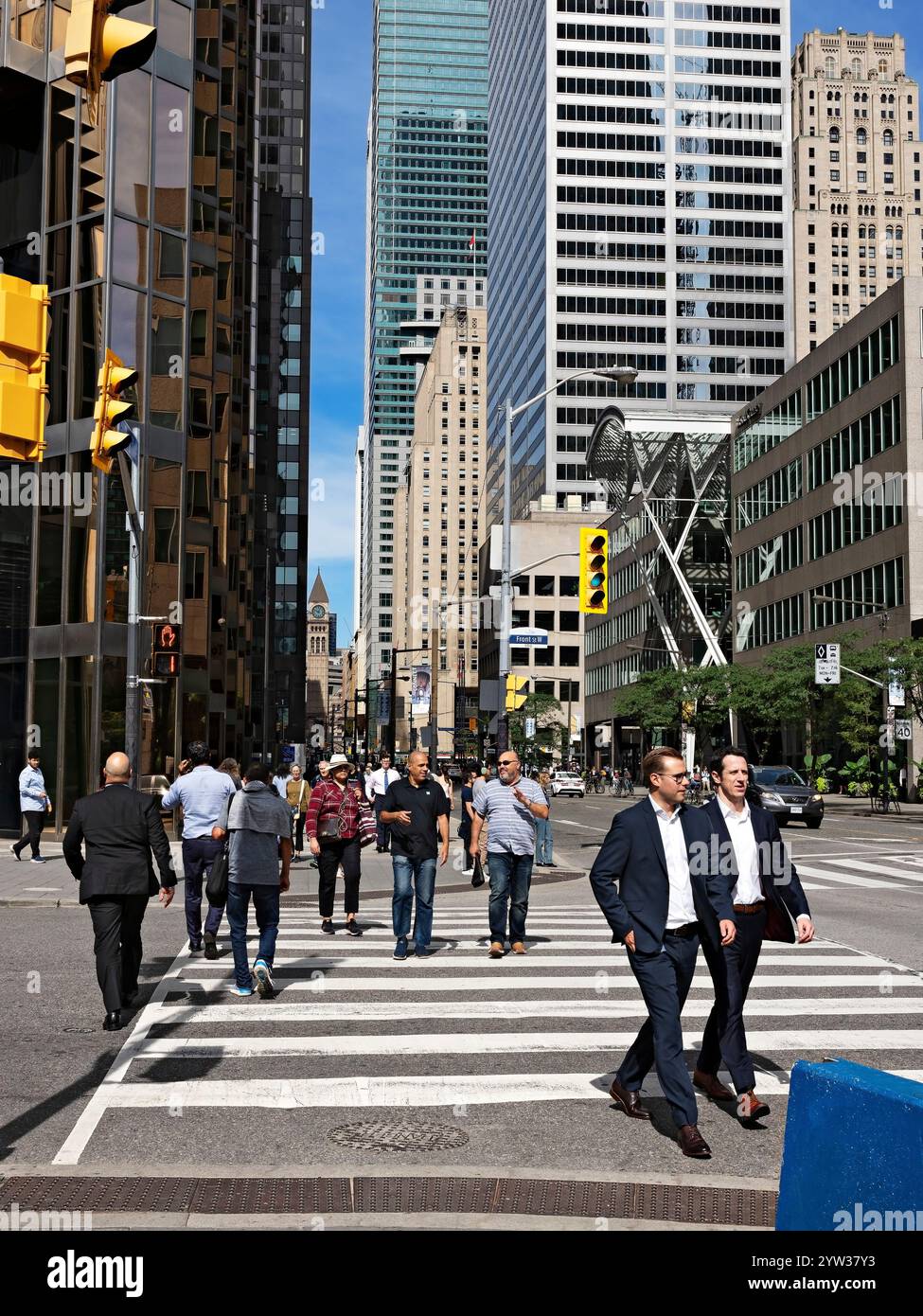Toronto Canada / Pedestrians walk accross the intersection of Bay ...