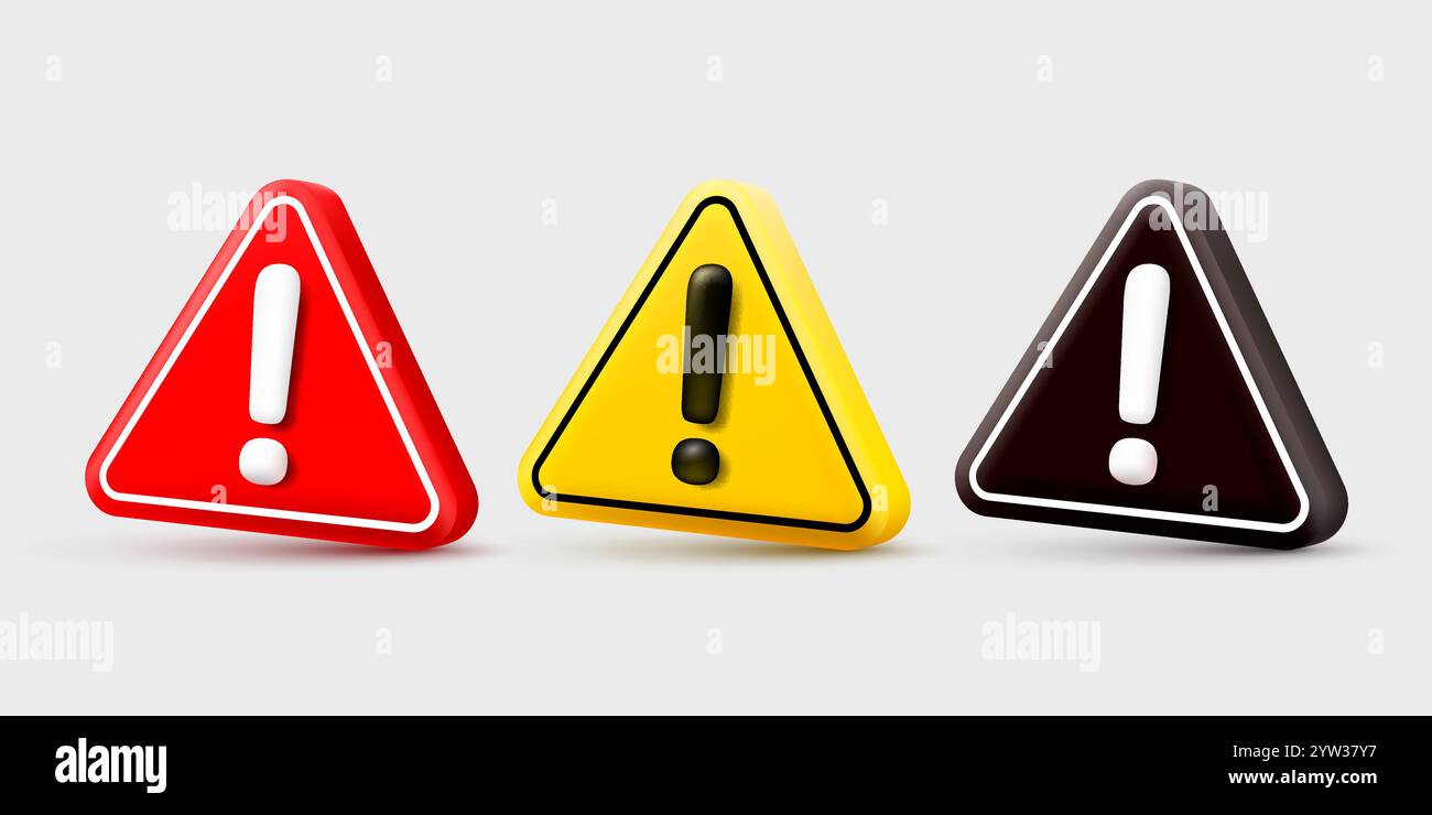 Warning caution sign, problem message mark, danger icon 3d. Vector ...