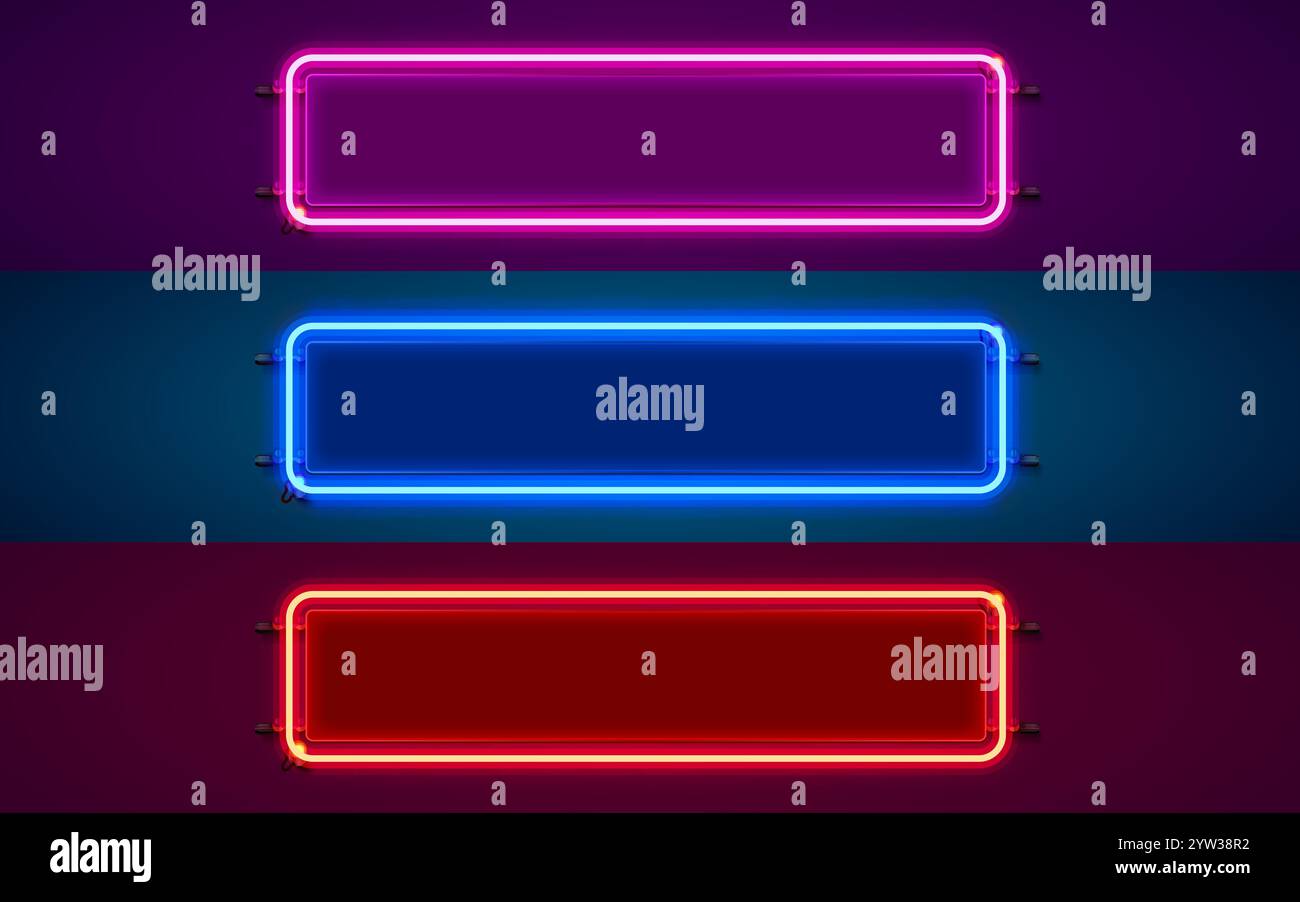 Neon frame, color set, black background, line electric. Vector ...