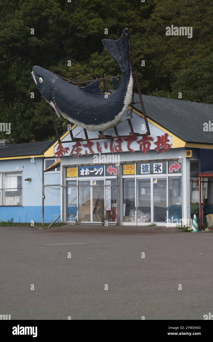 Fake fish, advertising sign of an abandoned restaurant, Kaniya ...
