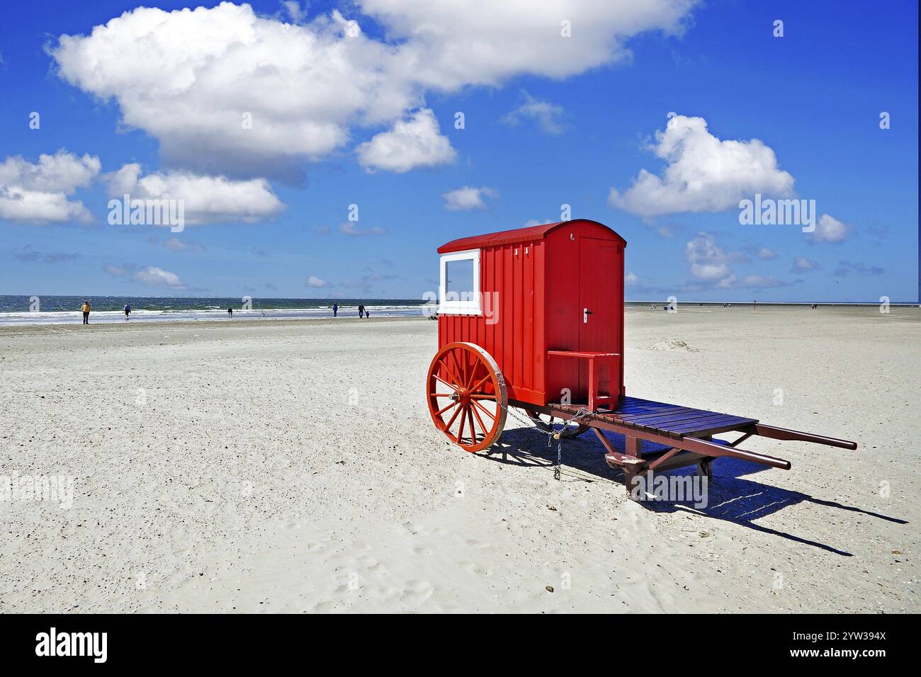 Island of Borkum - a red bathing cart on the beach, East Frisia, East ...