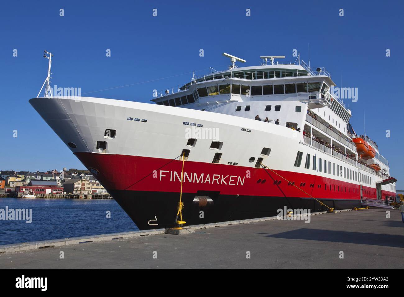 The ship Finnmarken, harbour, Varanger Peninsula, Norway, transport ...