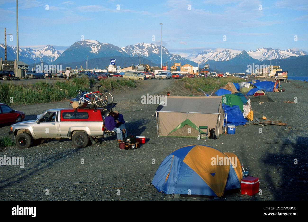 Tents at campground, Homer Spit, Alaska, USA, North America Stock Photo ...