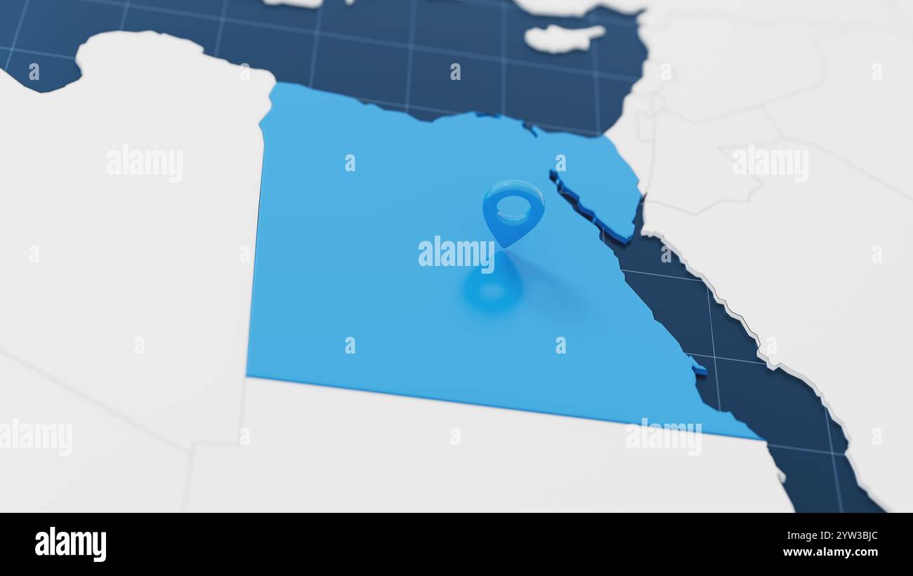 Blue Egypt 3d map with pointer pin surrounded with other countries in ...