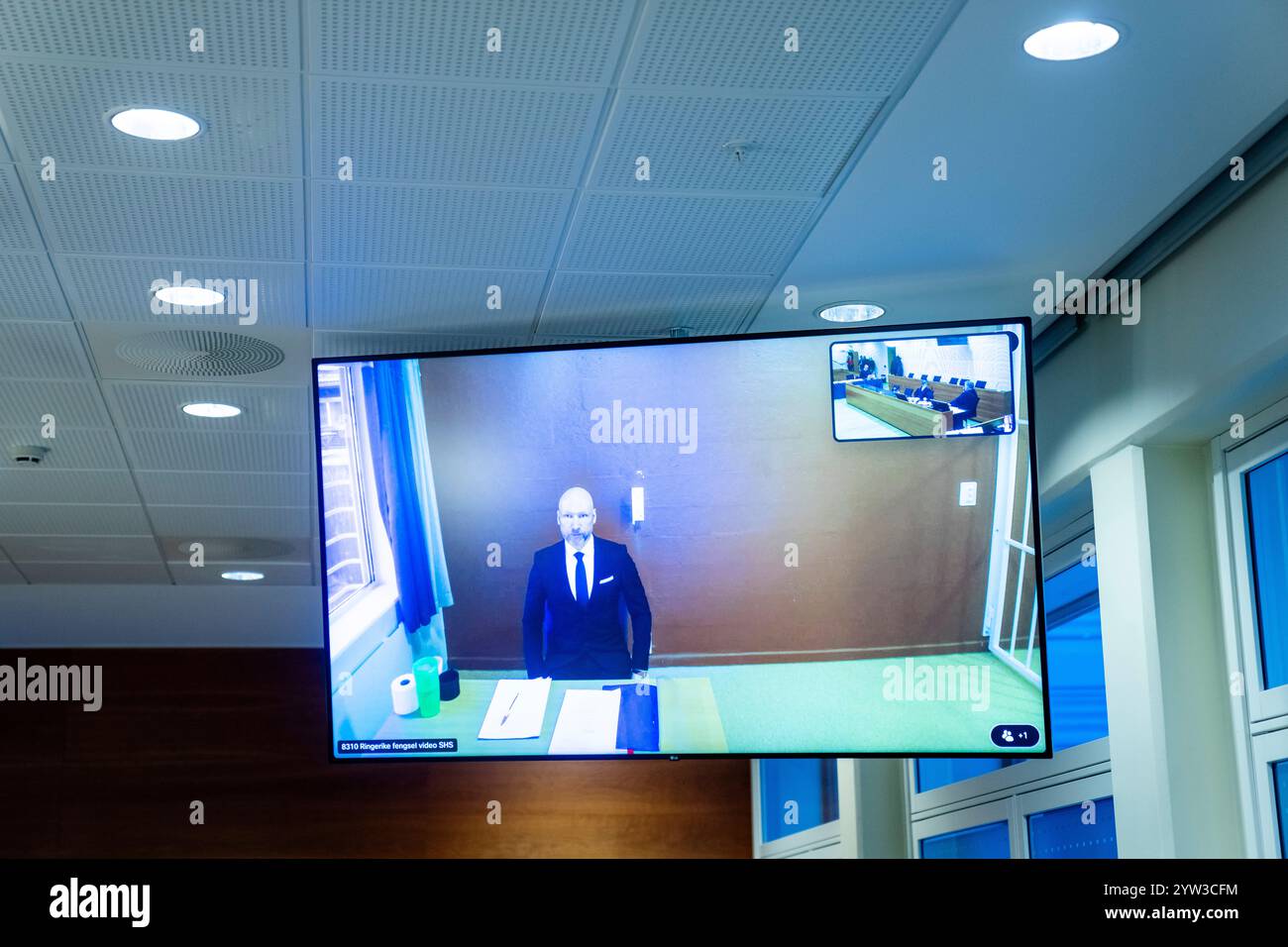Oslo 20241209. Anders Behring Breivik on video link from Ringerike ...