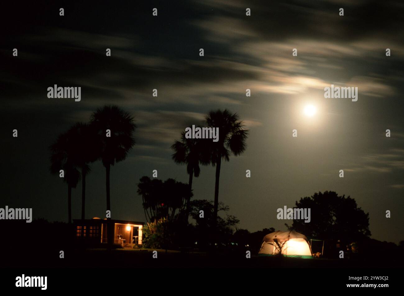 Campground at full moon, Flamingo, Everglades national park, Florida ...