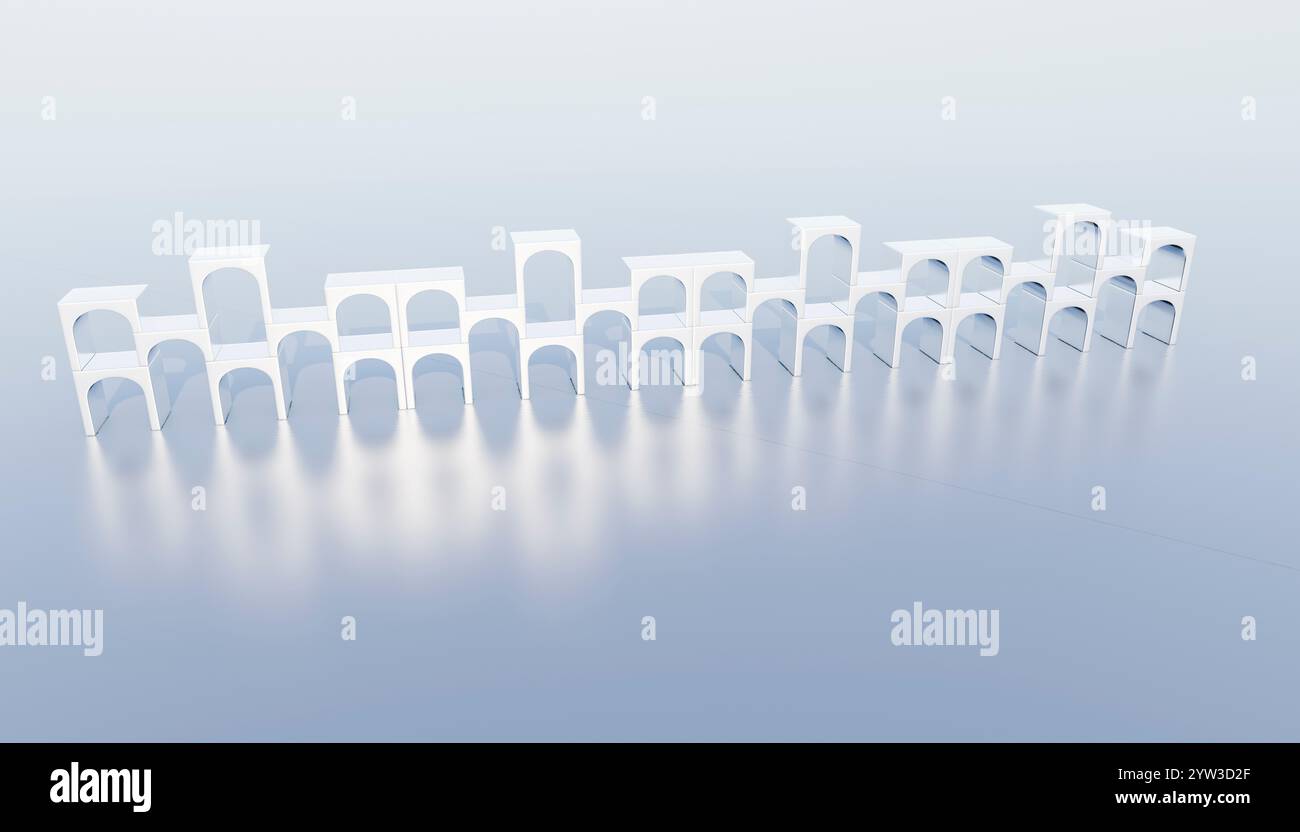 Illustration of white plastic chairs arranged in a staggered line on a ...