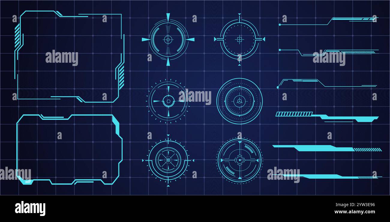 Futuristic HUD frames, borders text box target game menu ui panel. Line tech line bar. Screen ...
