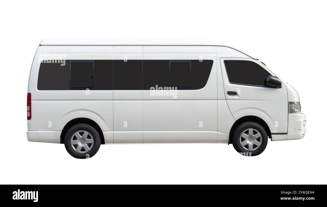 Side view of white van car is isolated on white background with ...