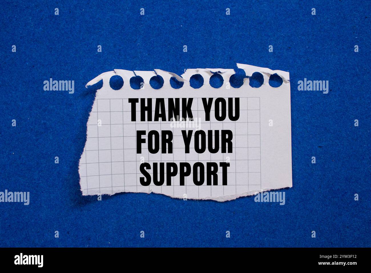 Thank you for your support message written on ripped torn paper piece ...