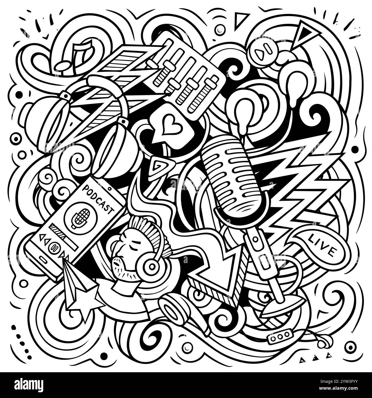 Audio content cartoon doodles illustration. Creative funny vector ...