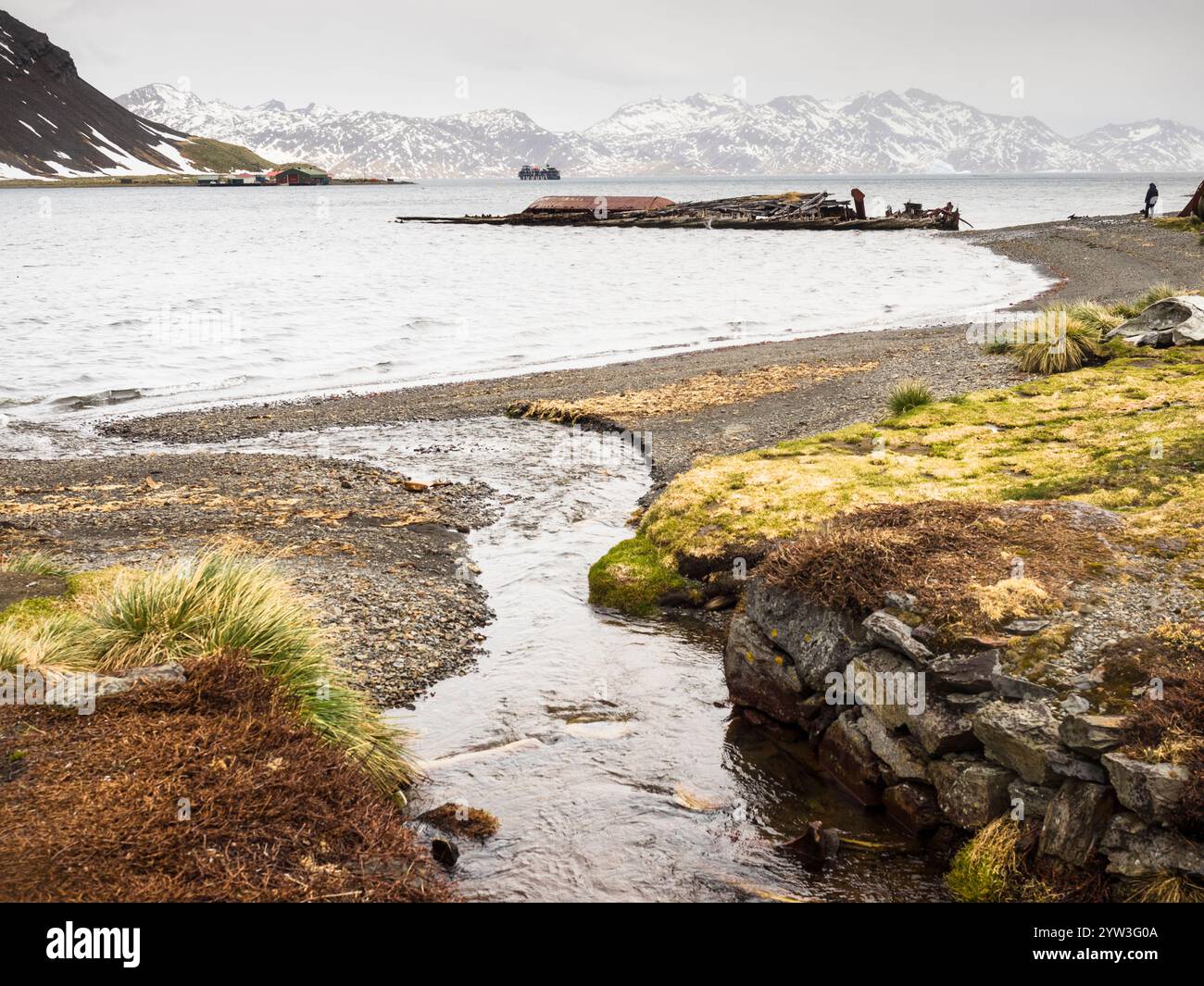 Looking along a stream out to King Edward Cove and Cumberland East Bay ...