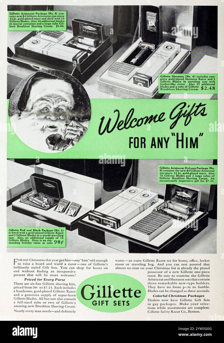 1939 Gillette Christmas Gift Sets ad - Gillette Aristocrat, Gillette ...