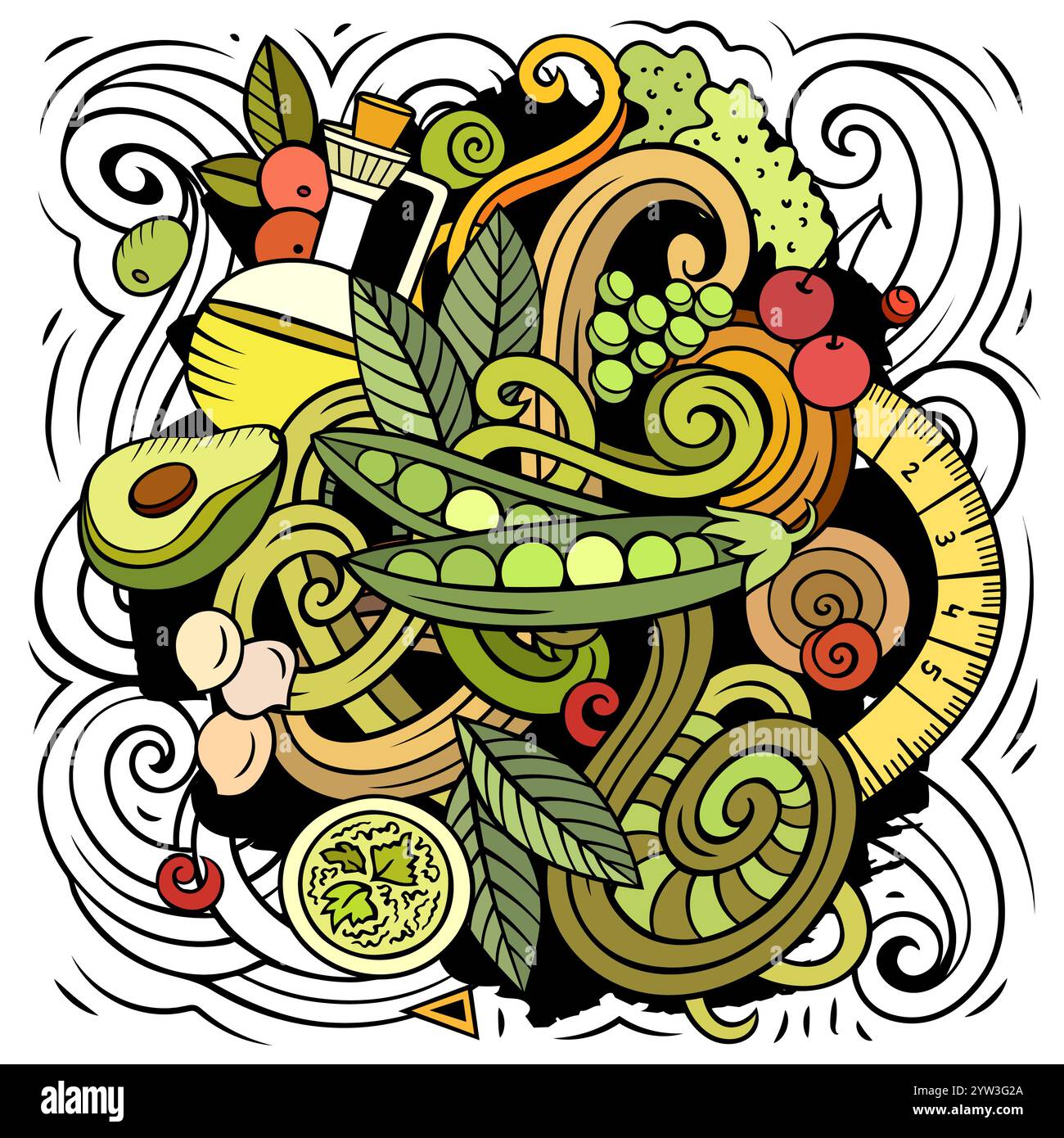 Cartoon vector doodles Diet food illustration. Colorful, detailed, with ...