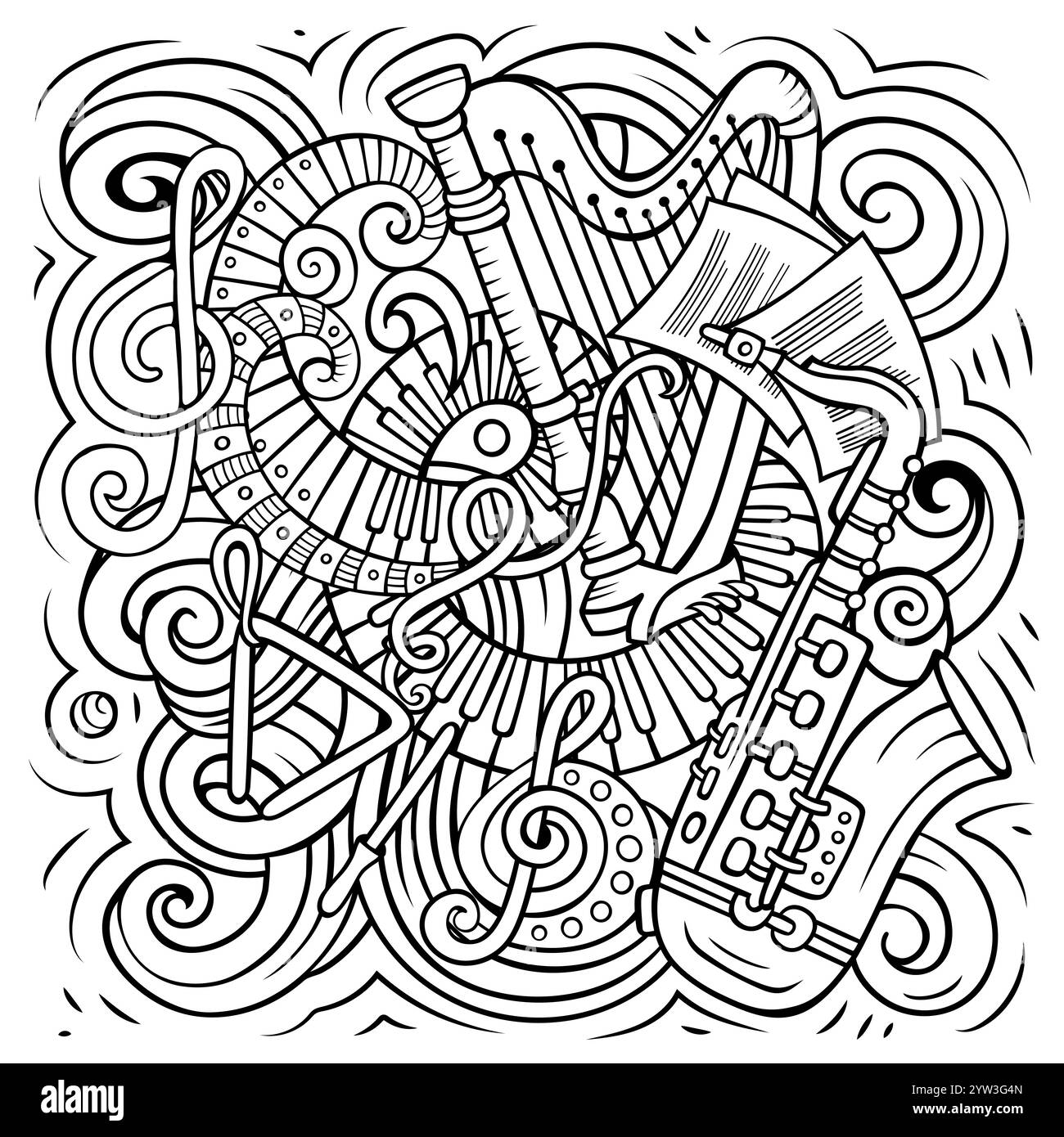 Cartoon vector doodles Classic music illustration. Line art, detailed ...