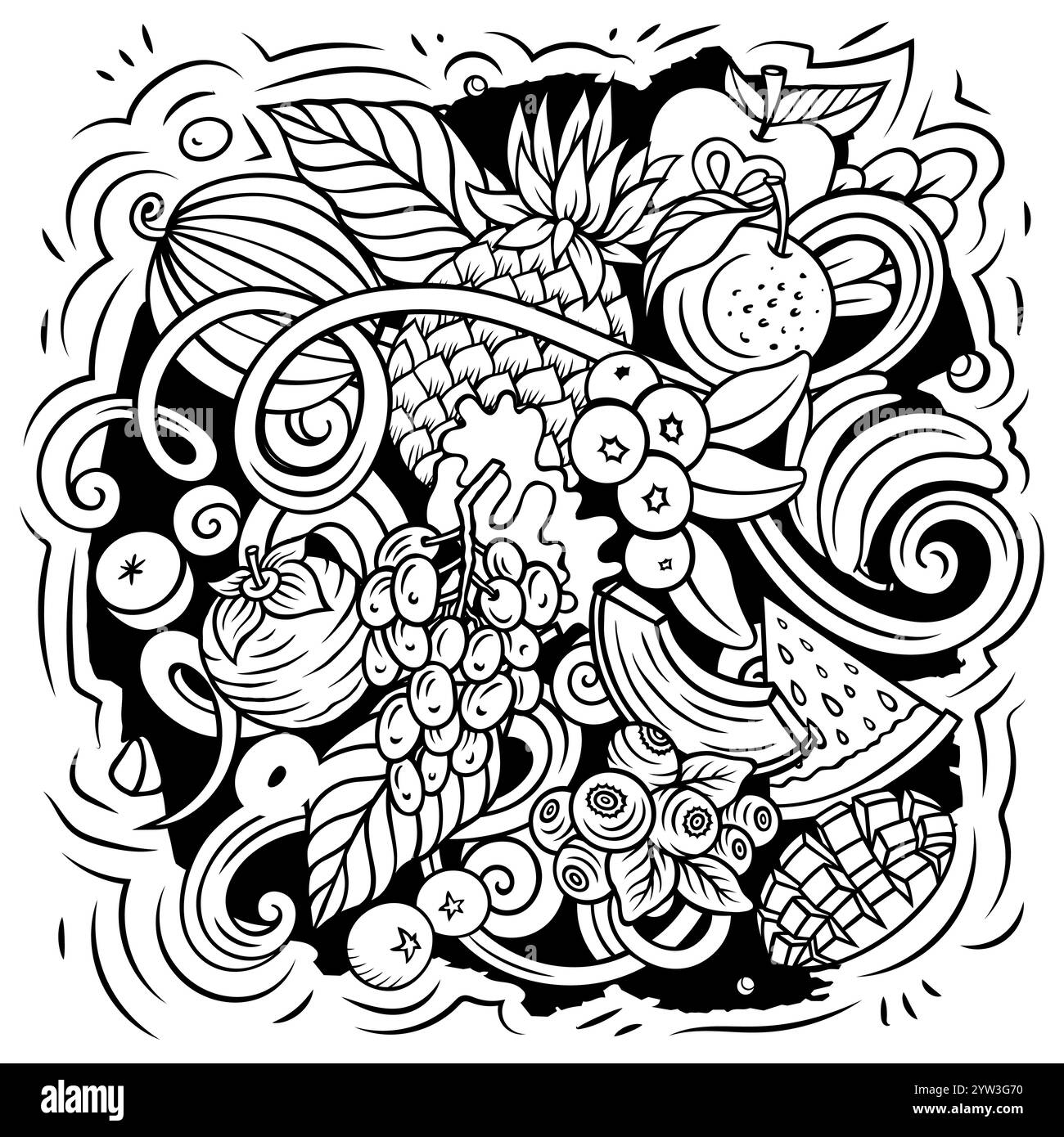 Fresh Fruits cartoon vector doodles illustration. Nature food elements ...