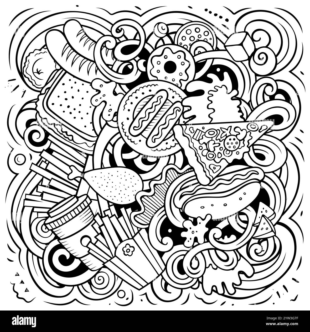 Fastfood vector doodles illustration. Fast food design. Unhealthy food ...