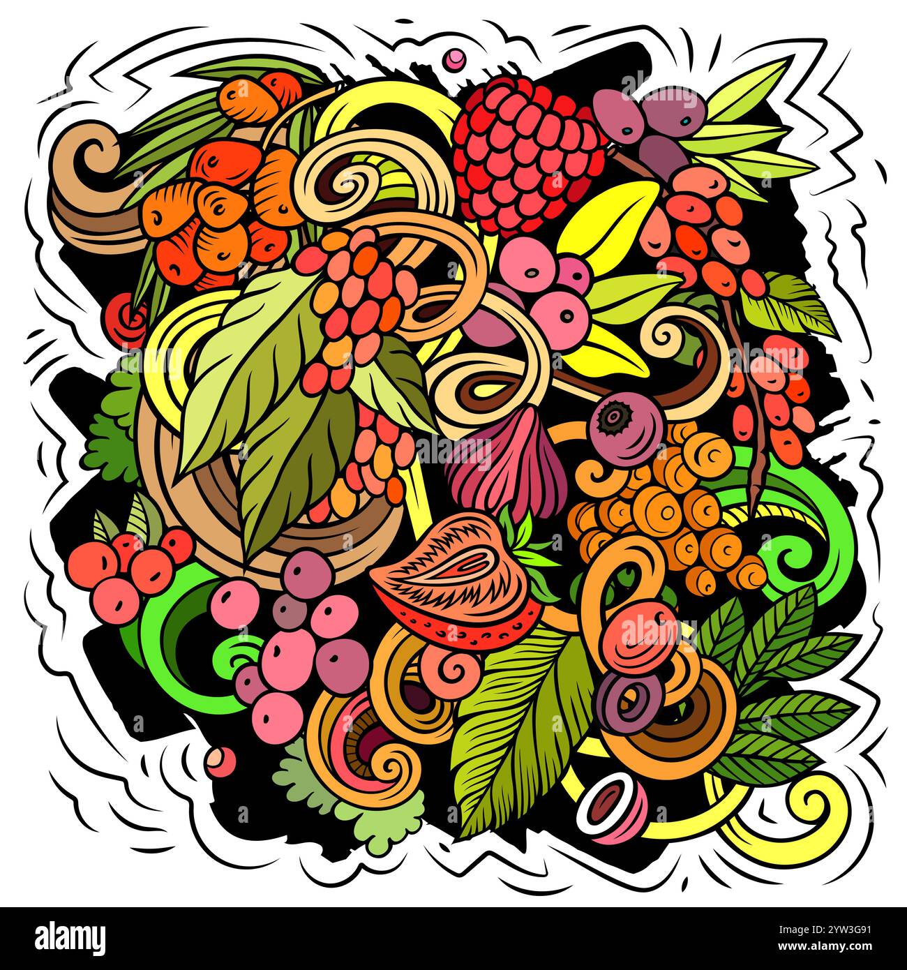 Berry Fruits cartoon vector doodles illustration. Nature food elements ...