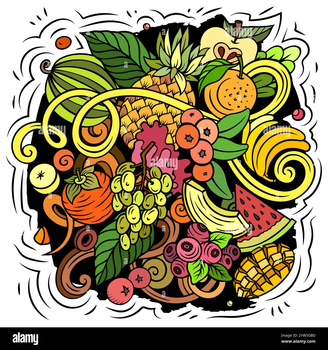 Fresh Fruits cartoon vector doodles illustration. Nature food elements ...