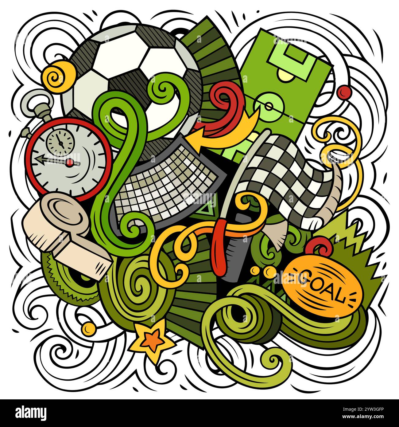 Cartoon vector doodles Football illustration. Colorful, detailed, with ...