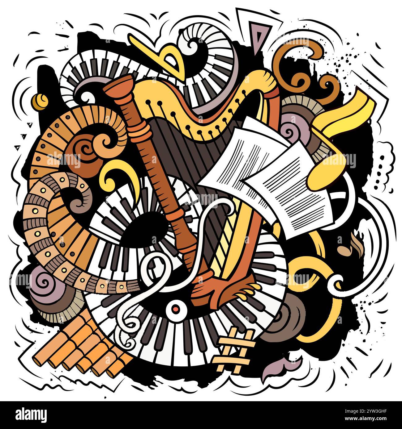 Cartoon vector doodles Classic music illustration. Colorful, detailed ...