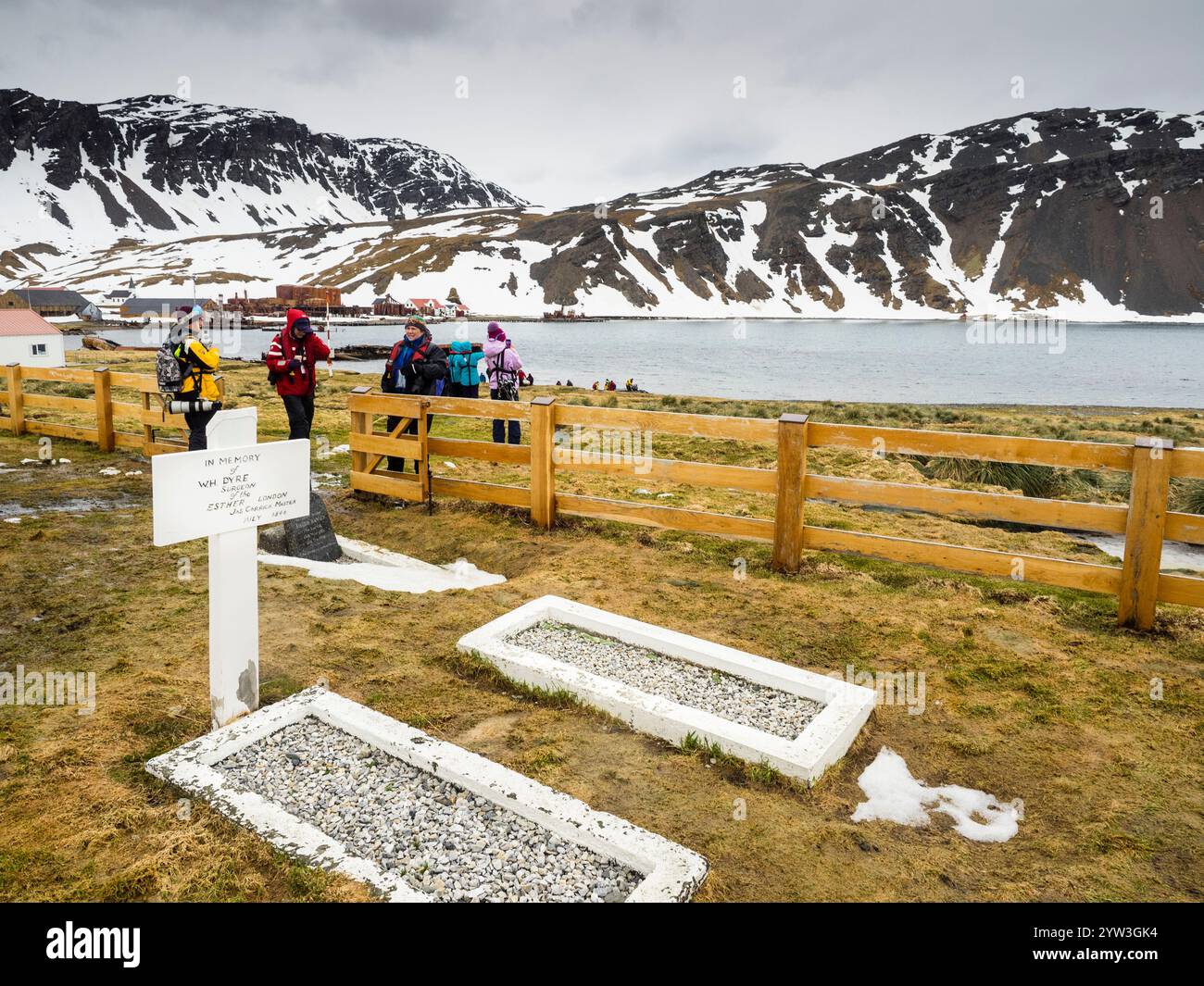 Cruise ship tourists visiting Grytviken Cemetery, South Georgia Stock ...