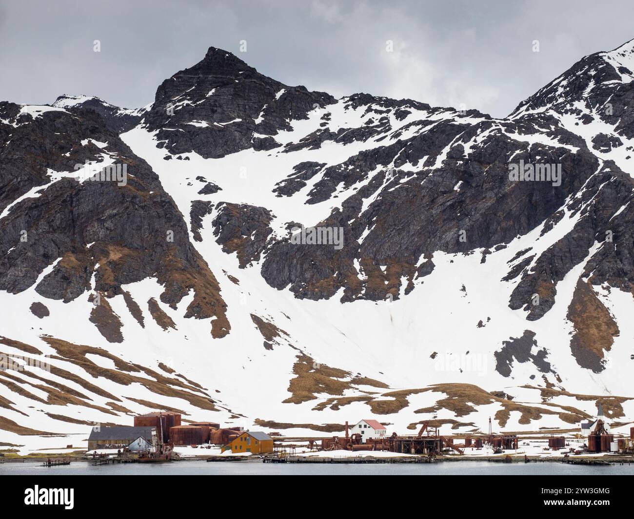 The old whaling station of Grytviken sitting below Orca Peak, South ...