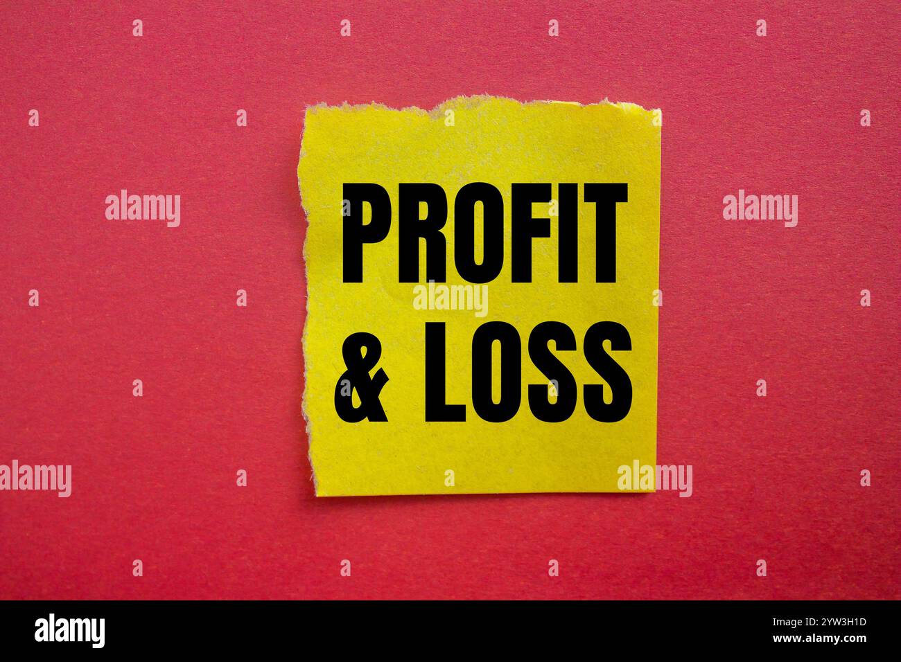 Profit and loss message written on ripped torn yellow paper piece with ...