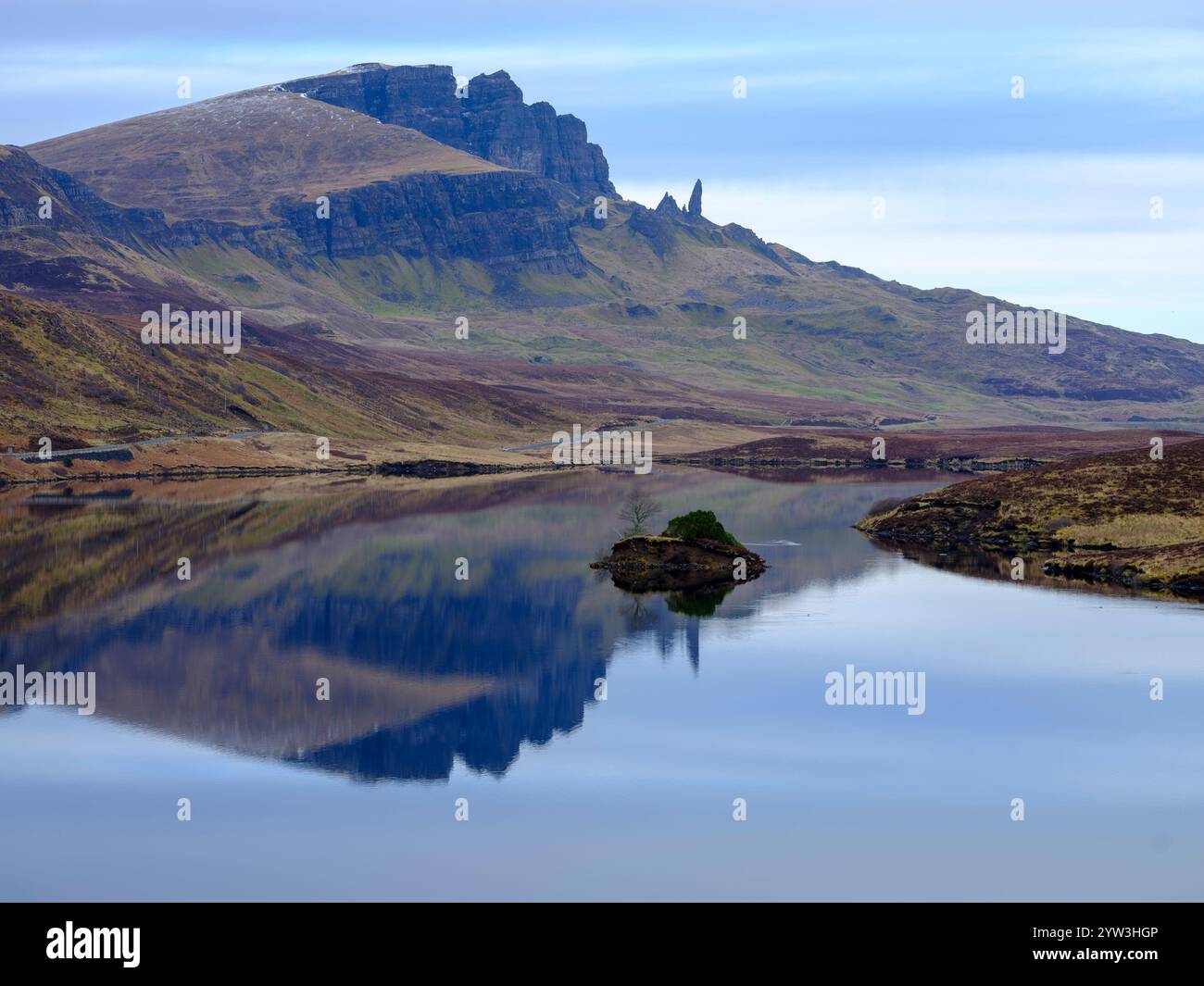Portree, UK - February 14, 2024: Old Man of Storr reflections in Loch ...