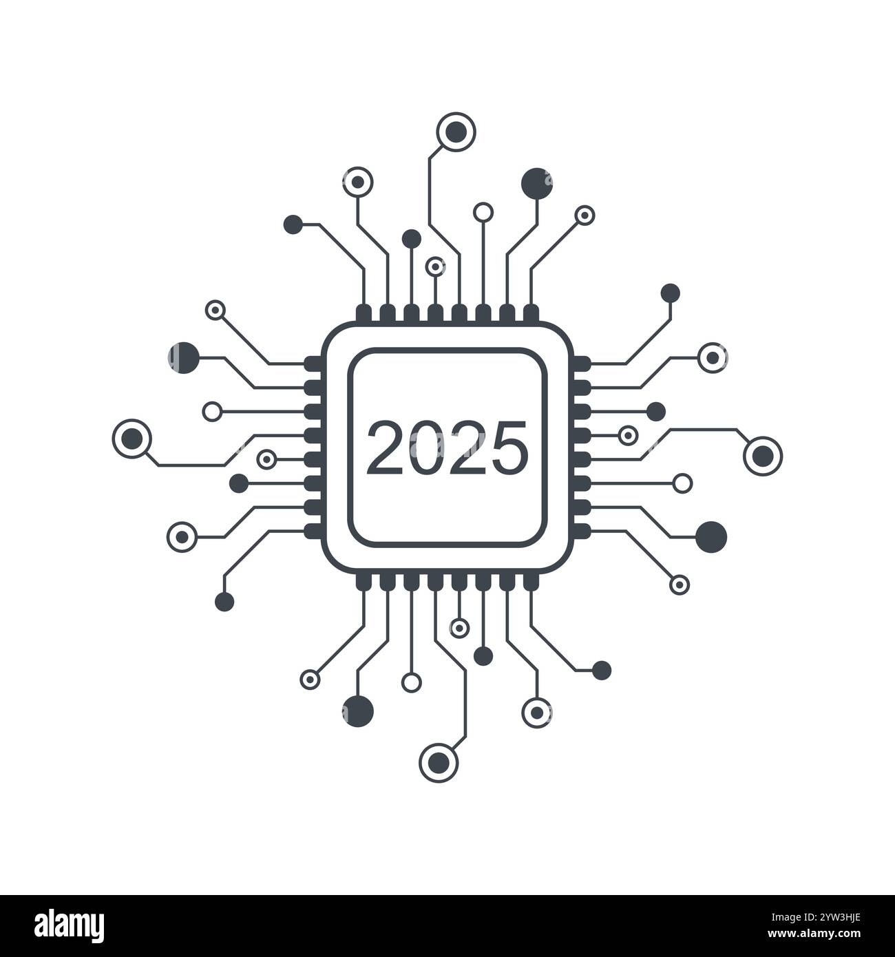 Happy New Year 2025 Text Design On The Chip Component Microchip