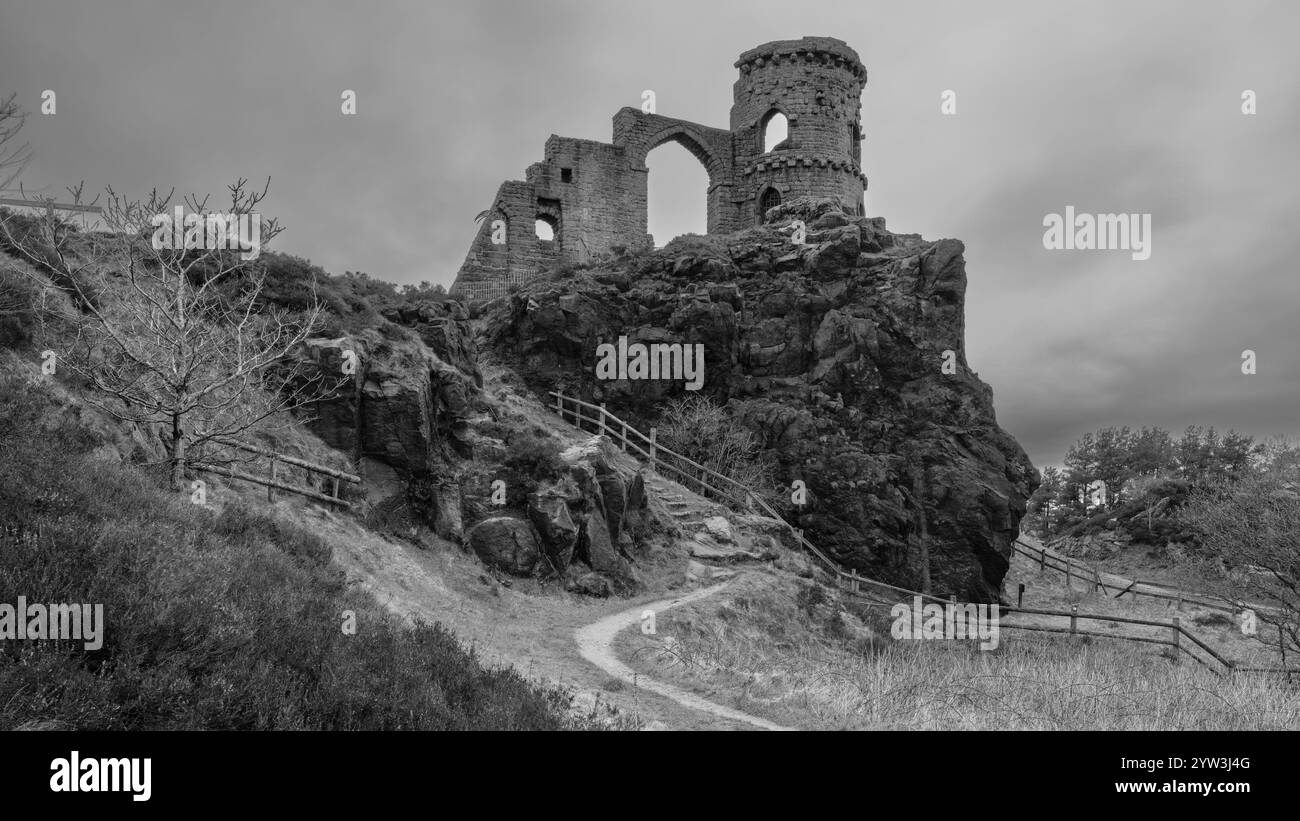 Leek, UK - March 12, 2024: Winter sunset on Mow Cop Castle near Leek ...
