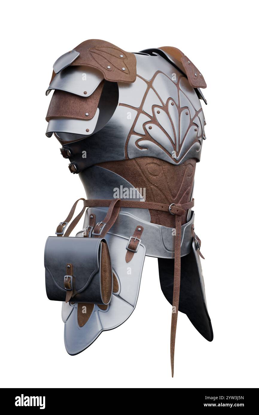 This unique armor features a blend of leather and metal elements ...