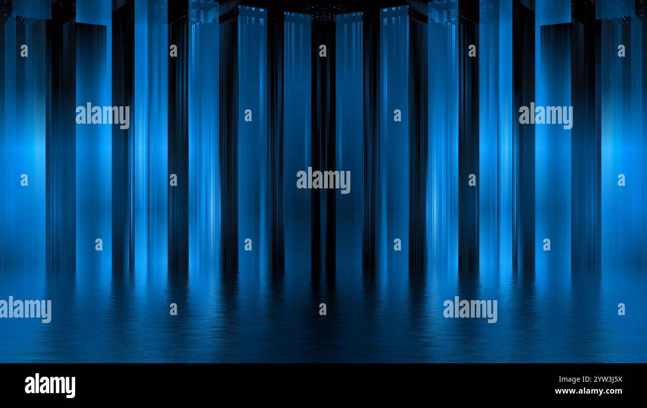 stunning display of illuminated blue waterfalls creates a calming ...