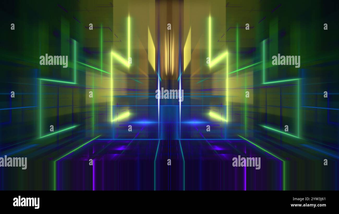 Bright, glowing lines create an intricate geometric pattern in a ...